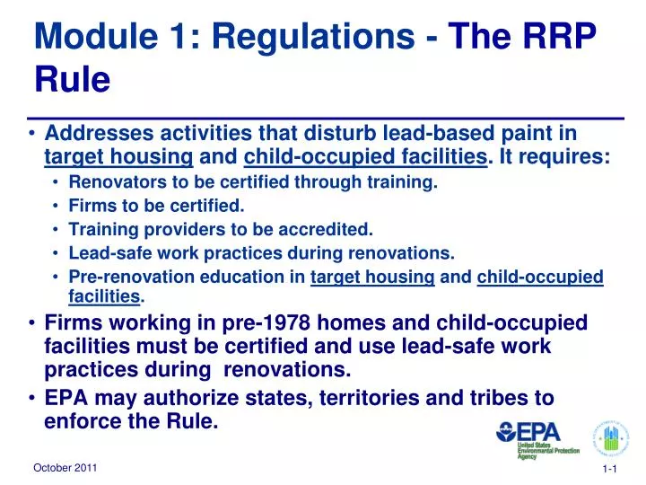 PPT - Module 1: Regulations - The RRP Rule PowerPoint Presentation ...
