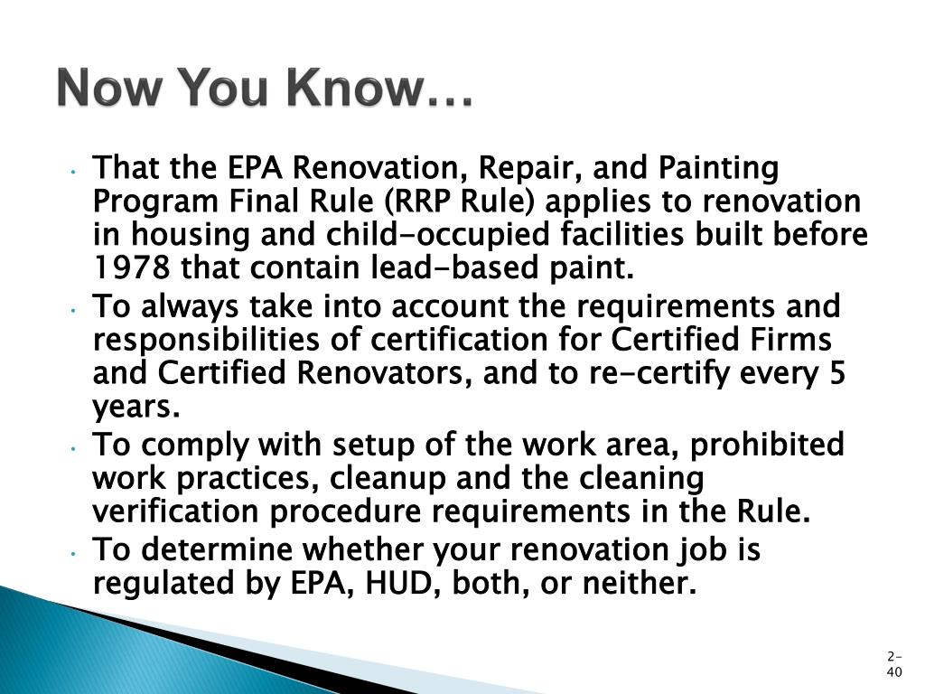 PPT - Complying with the EPA Lead Safety Renovation, Repair and ...
