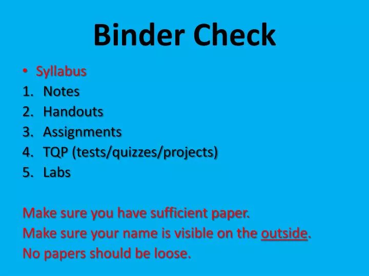 PPT - Binder Check PowerPoint Presentation, free download - ID:6772115