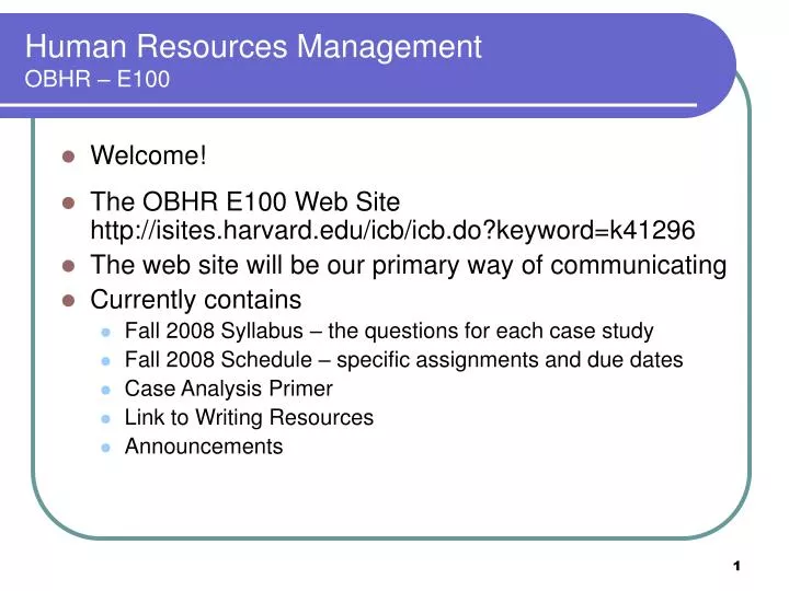 PPT - Human Resources Management OBHR – E100 PowerPoint Presentation ...