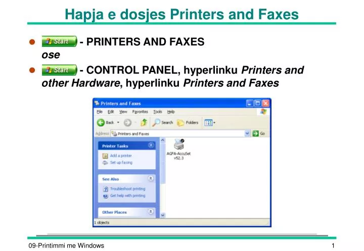 PPT - Hapja e dosjes Printers and Faxes PowerPoint Presentation, free ...