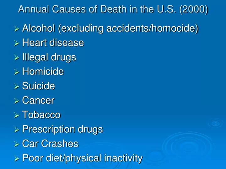 PPT - Annual Causes of Death in the U.S. (2000) PowerPoint Presentation ... PPT - Annual Causes of Death in the U.S. (2000) PowerPoint Presentation ...