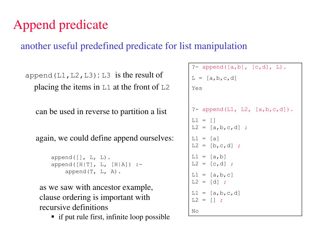 Ppt More Prolog Test Vs Find Built In Predicates List Operations Member Append Nth0