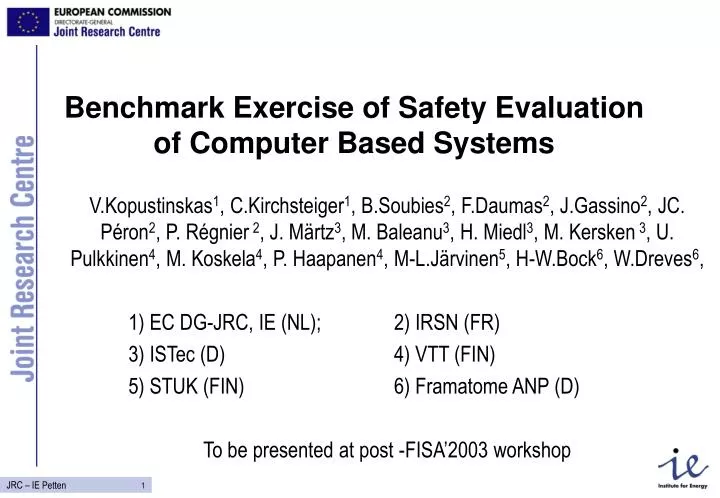 PPT - Benchmark Exercise of Safety Evaluation of Computer Based Systems ...