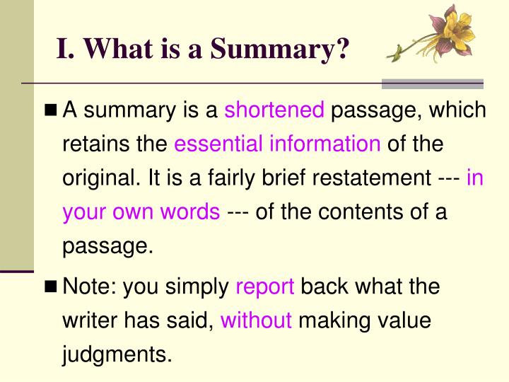 PPT - Summary Writing PowerPoint Presentation - ID:6787230