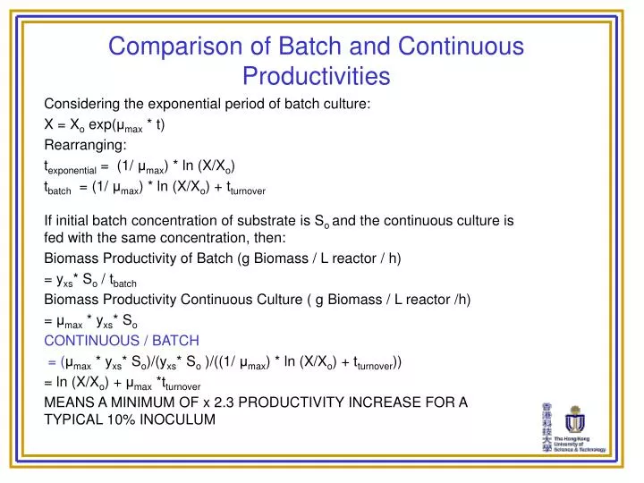 PPT - Comparison of Batch and Continuous Productivities PowerPoint ...