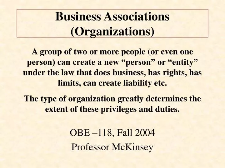 PPT - Business Associations (Organizations) PowerPoint Presentation ...