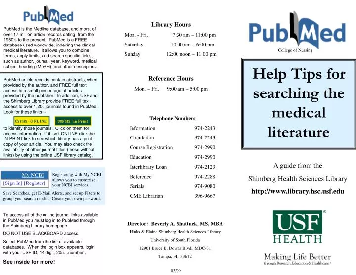 PPT - A guide from the Shimberg Health Sciences Library library.hscf ...