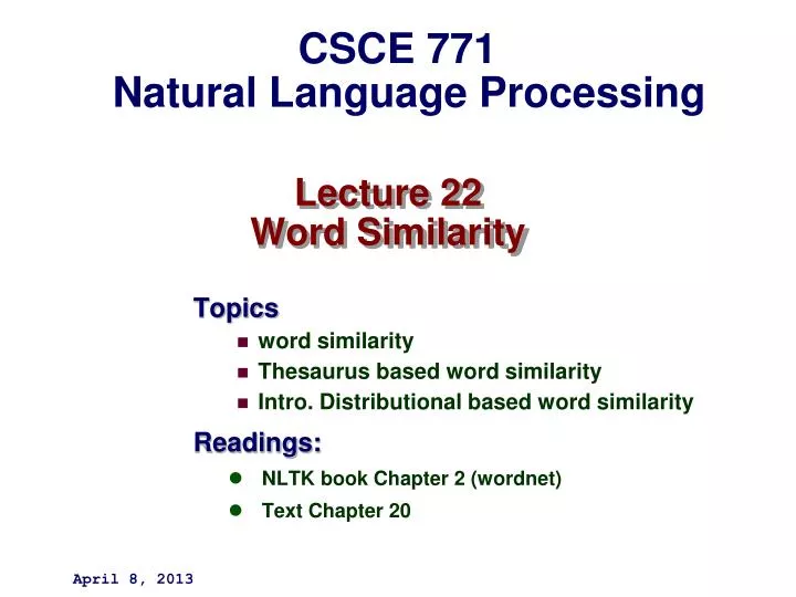 PPT - Lecture 22 Word Similarity PowerPoint Presentation, free download ...