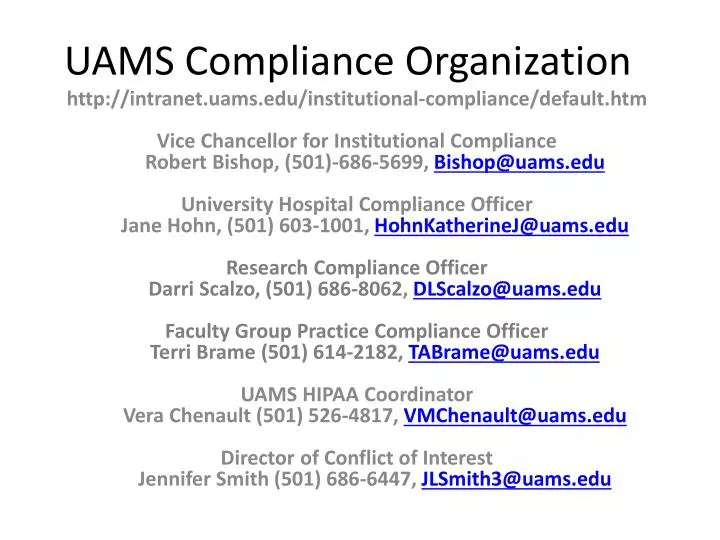 PPT - UAMS Compliance Organization PowerPoint Presentation, free ...