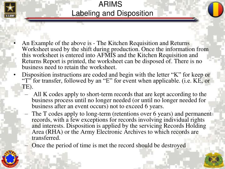 PPT - DINING FACILITY FILES Army Record Information Management System ...