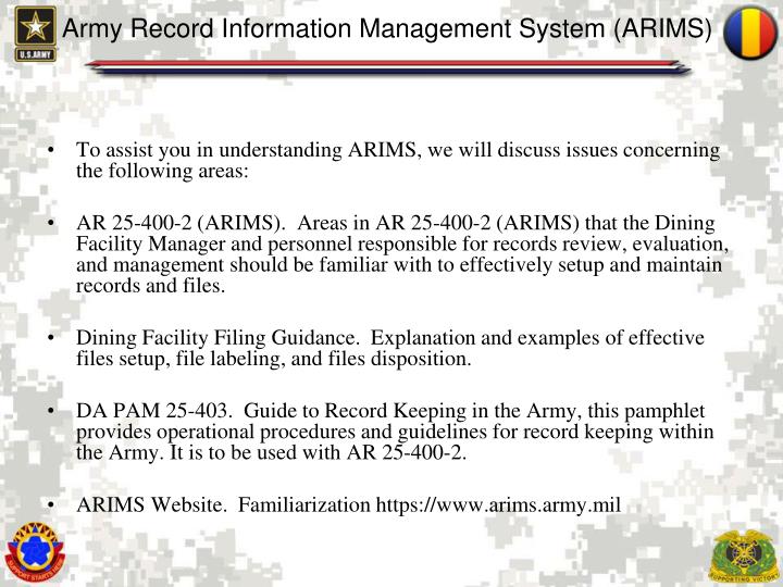 PPT - DINING FACILITY FILES Army Record Information Management System ...
