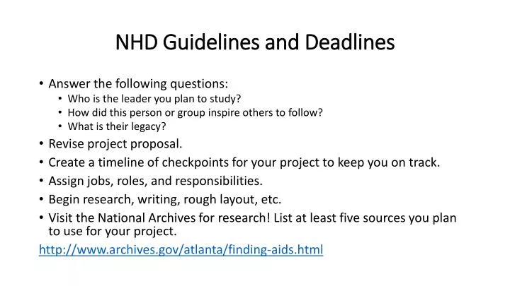 PPT - NHD Guidelines and Deadlines PowerPoint Presentation, free ...