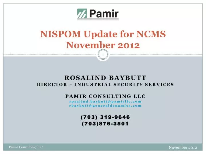 PPT - NISPOM Update for NCMS November 2012 PowerPoint Presentation ...