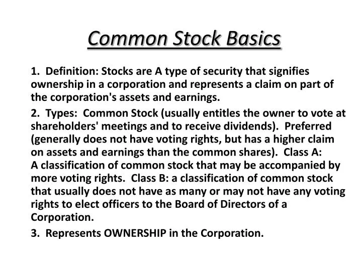 PPT - Common Stock Basics PowerPoint Presentation, free download - ID ...