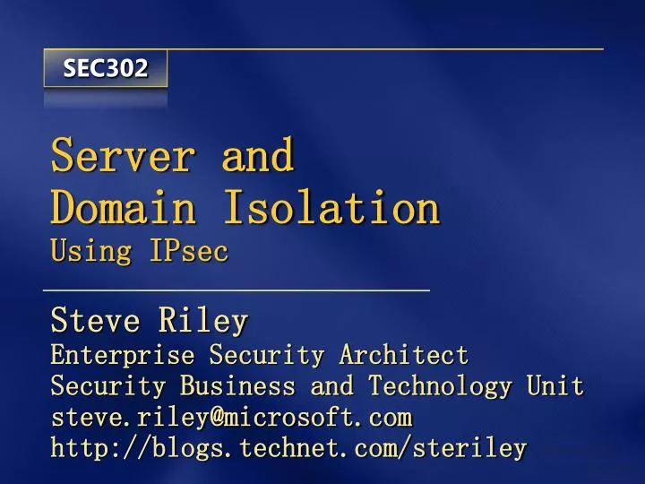 PPT - Server and Domain Isolation Using IPsec PowerPoint Presentation ...