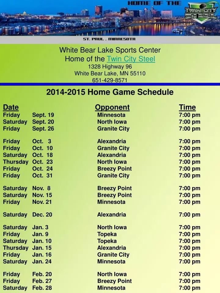 PPT - 2014-2015 Home Game Schedule Date Opponent Time Friday Sept. 19 ...