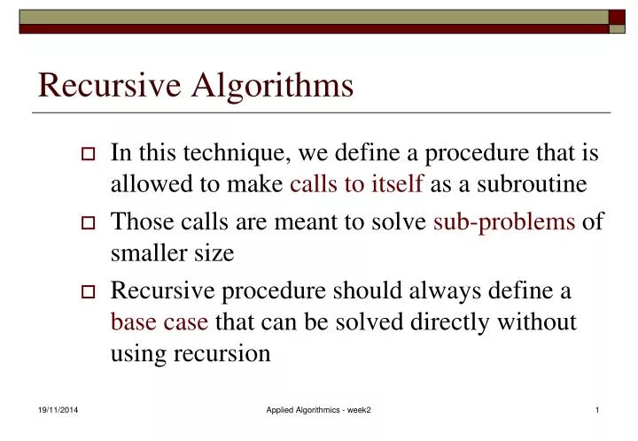 PPT - Recursive Algorithms PowerPoint Presentation, free download - ID ...