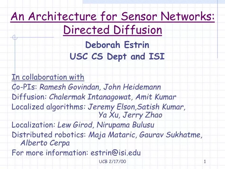 PPT - An Architecture for Sensor Networks: Directed Diffusion PowerPoint Presentation - ID:6823803