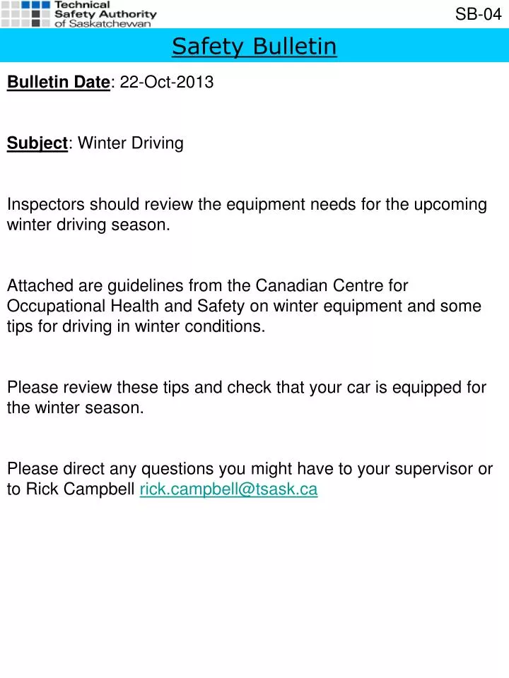 PPT - Safety Bulletin PowerPoint Presentation, free download - ID:6825389