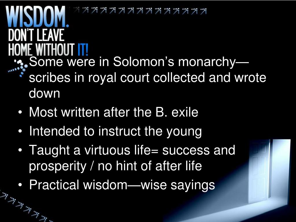 PPT - Books of Wisdom Proverbs Job Ecclesiastes (Qoheleth) Sirach ...