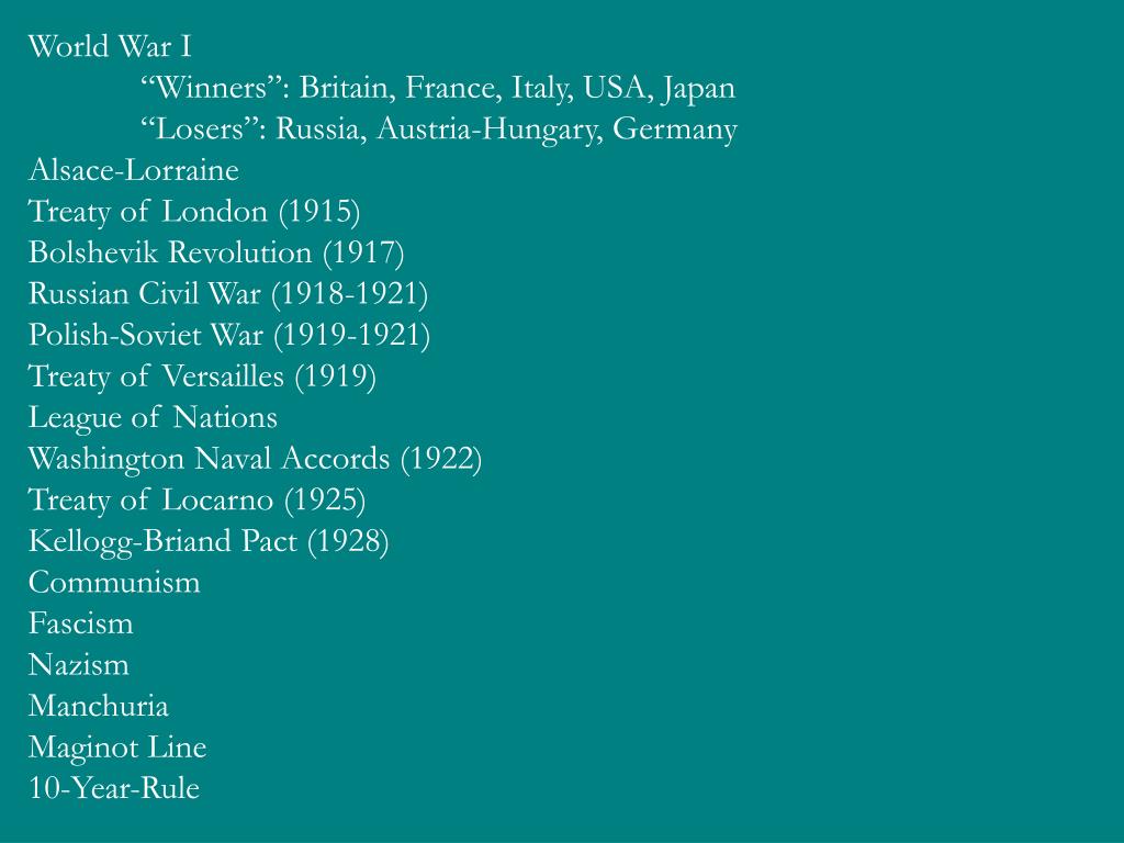 PPT - World War I “Winners”: Britain, France, Italy, USA, Japan ...