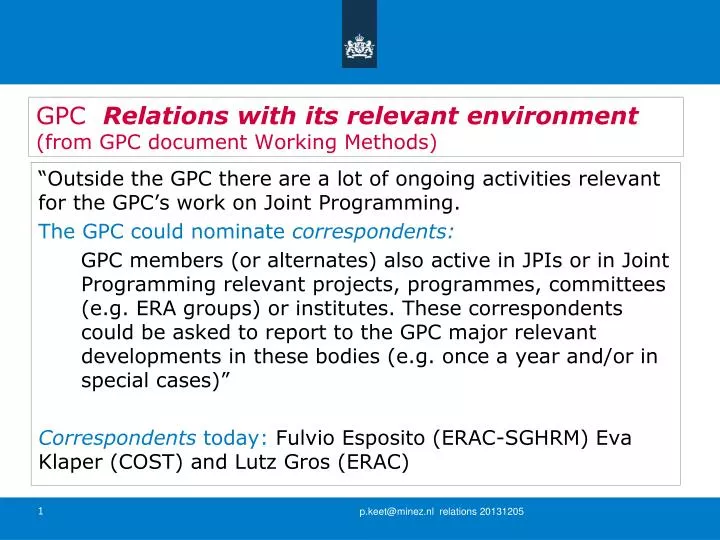 PPT - GPC Relations with its relevant environment (from GPC document ...