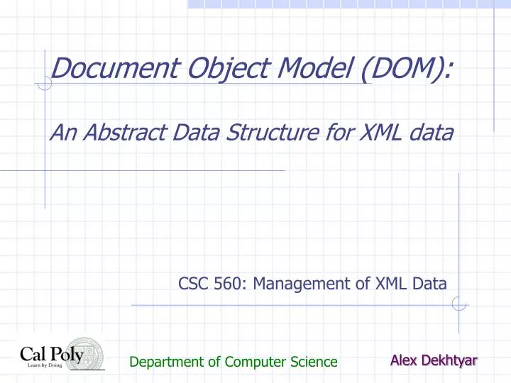 Ppt Document Object Model Dom An Abstract Data Structure For Xml Data Powerpoint 2211