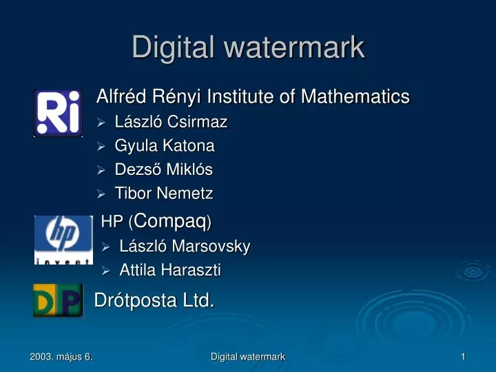 PPT - Digital watermark PowerPoint Presentation, free download - ID:6864123