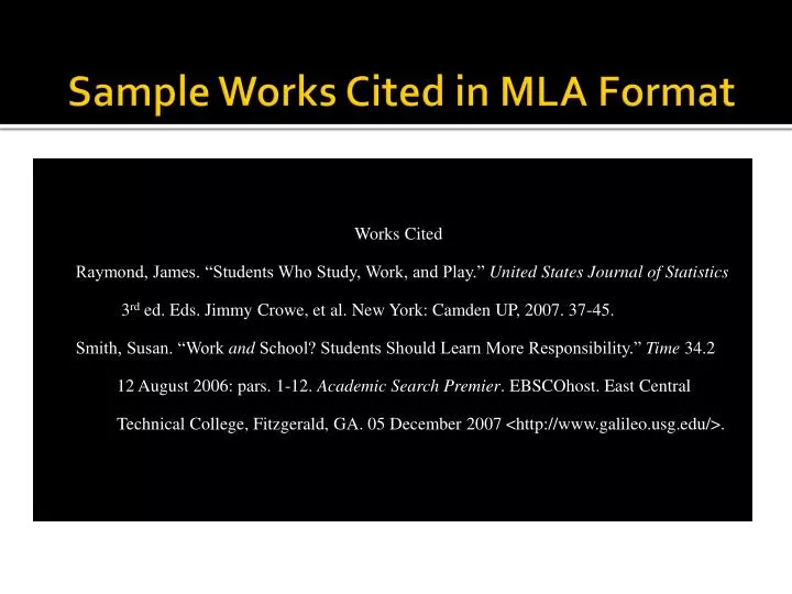 PPT Sample Works Cited In MLA Format PowerPoint Presentation Free 