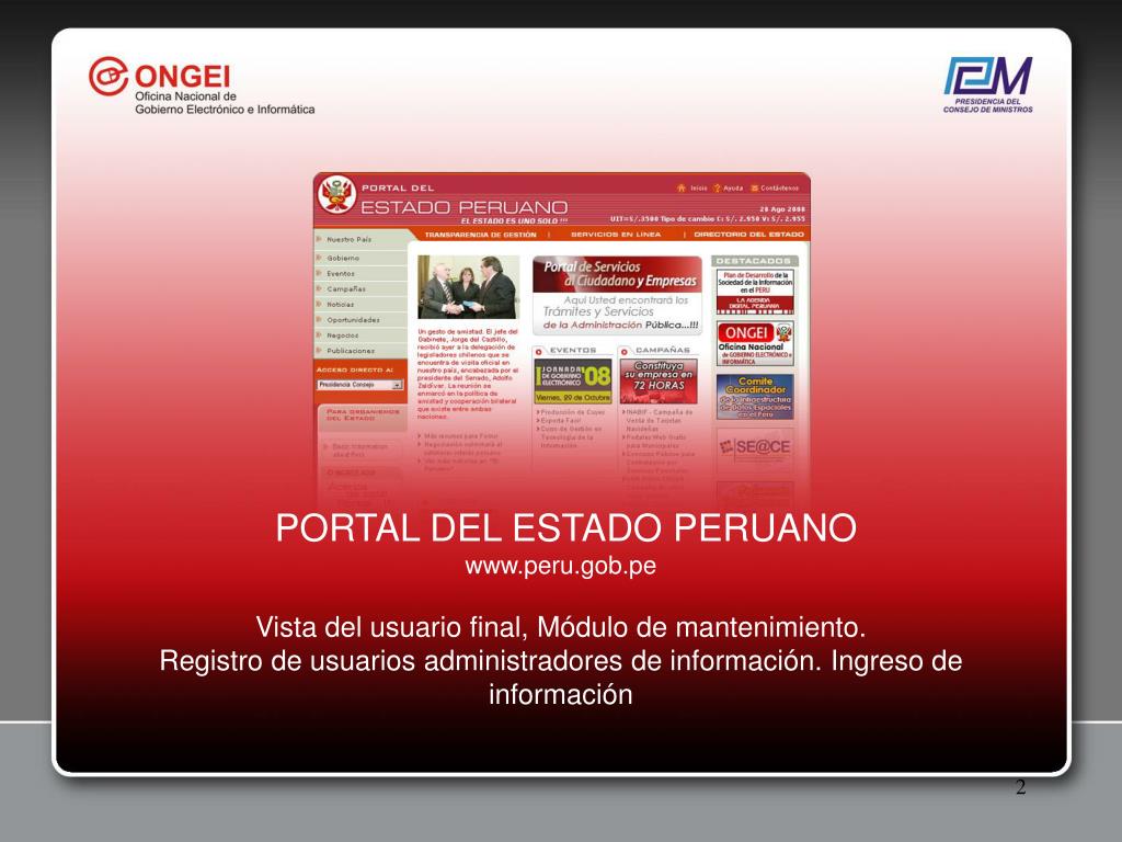 PPT - PORTAL DEL ESTADO PERUANO Ing. César Vilchez Inga ONGEI - PCM ...