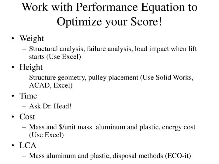 PPT - Work with Performance Equation to Optimize your Score! PowerPoint ...