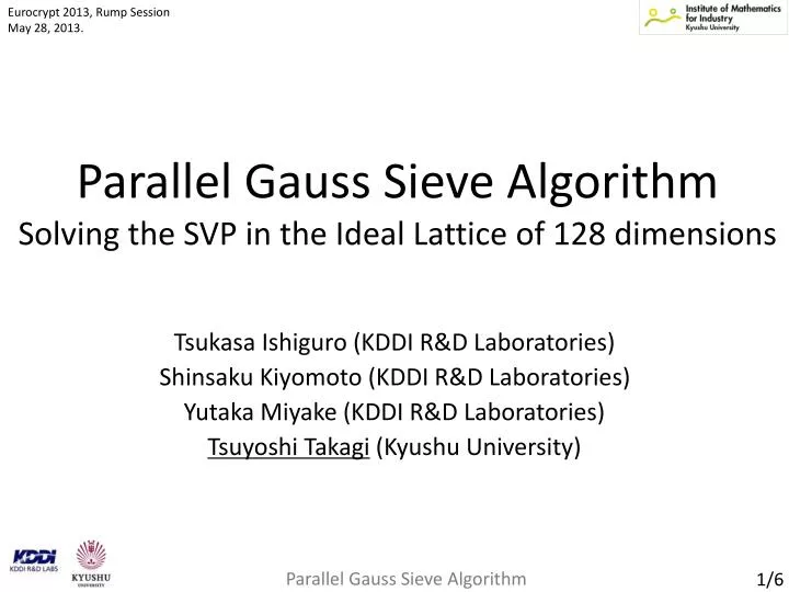 Ppt Parallel Gauss Sieve Algorithm Solving The Svp In The Ideal Lattice Of 128 Dimensions