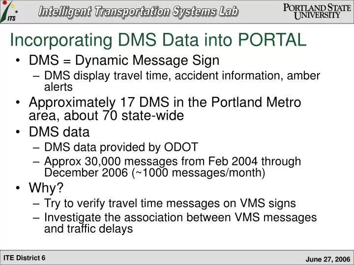 PPT - Incorporating DMS Data into PORTAL PowerPoint Presentation, free ...