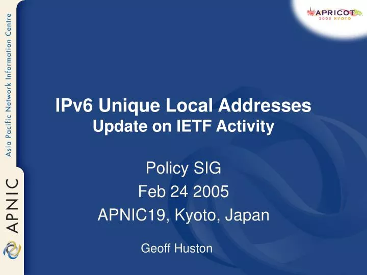 PPT - IPv6 Unique Local Addresses Update on IETF Activity PowerPoint ...