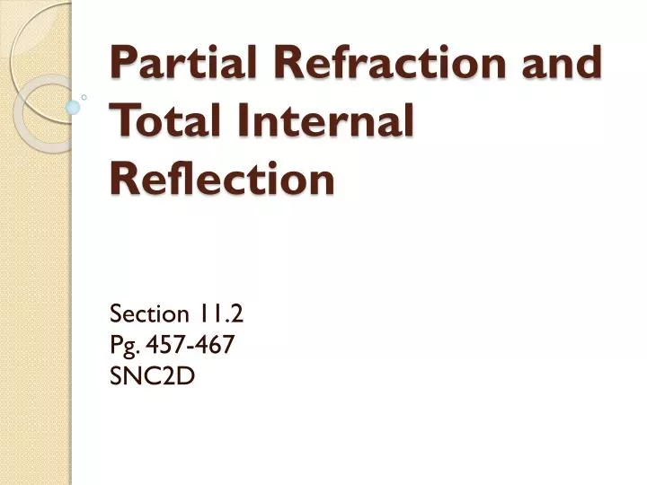 PPT - Partial Refraction and Total Internal Reflection PowerPoint ...