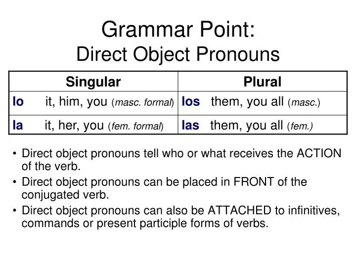 PPT - Grammar Point: Direct Object Pronouns PowerPoint Presentation ...