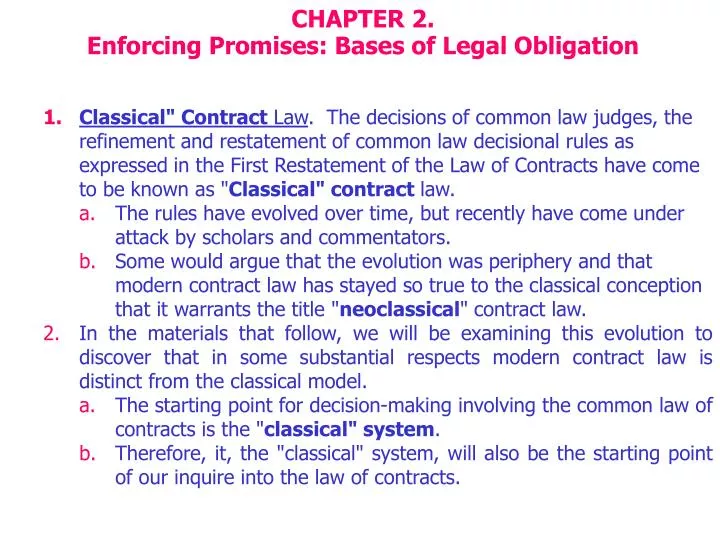 PPT - CHAPTER 2. Enforcing Promises: Bases of Legal Obligation ...