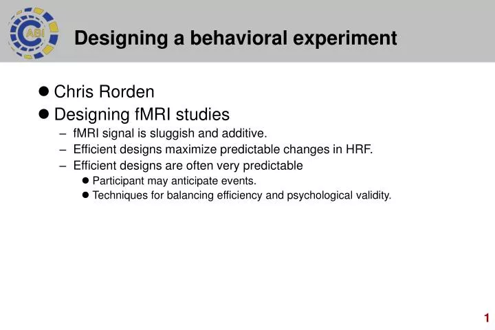 PPT - Designing a behavioral experiment PowerPoint Presentation, free ...