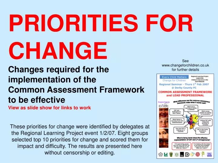 PPT - PRIORITIES FOR CHANGE Changes required for the implementation of ...