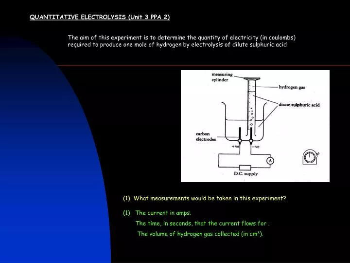 PPT - QUANTITATIVE ELECTROLYSIS (Unit 3 PPA 2) PowerPoint Presentation ...