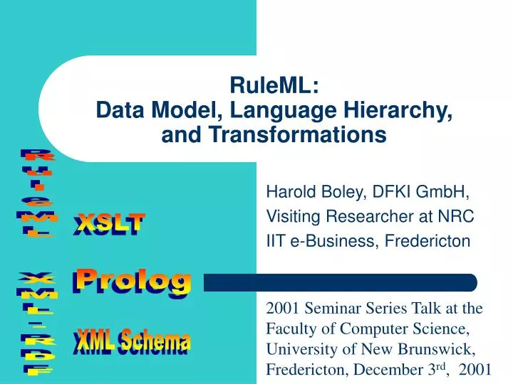PPT - RuleML: Data Model, Language Hierarchy, and Transformations ...