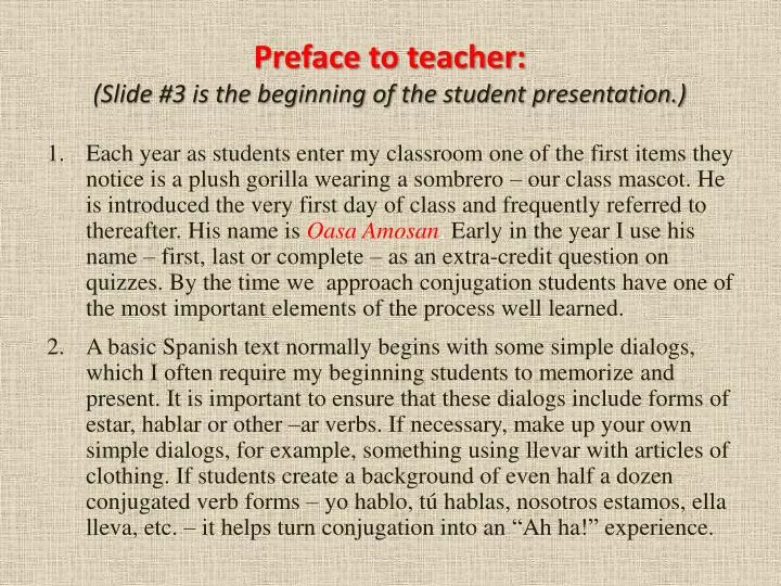 PPT - Preface to teacher: (Slide #3 is the beginning of the student ...