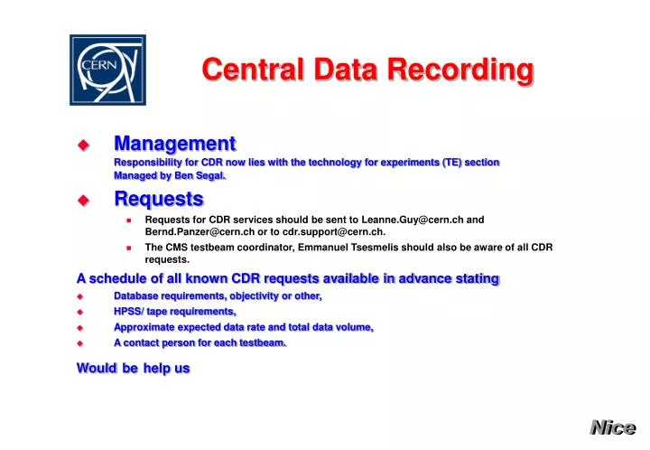PPT - Central Data Recording PowerPoint Presentation, free download ...