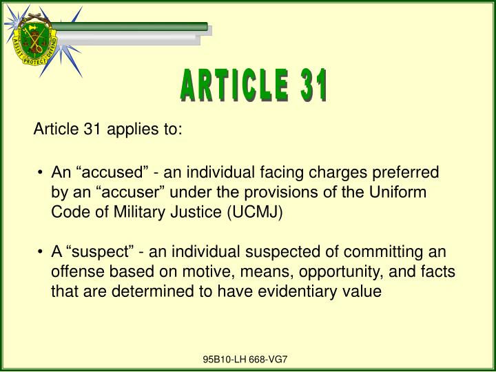 PPT - ADVISE SUSPECT OF ARTICLE 31 - MIRANDA RIGHTS PowerPoint ...