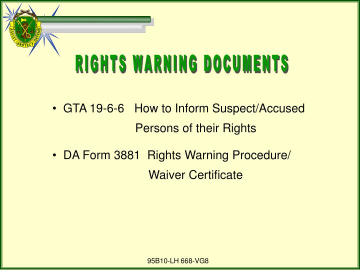 PPT - ADVISE SUSPECT OF ARTICLE 31 - MIRANDA RIGHTS PowerPoint ...