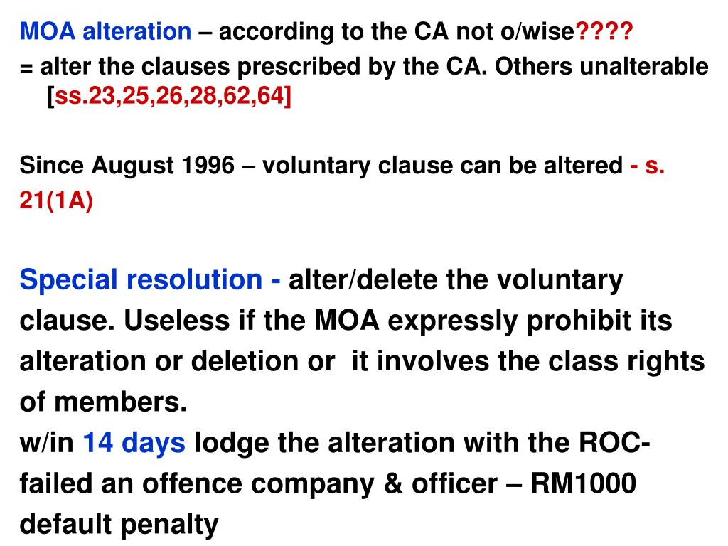 PPT - Memorandum of Association (MOA ) s. 16 – every company ...