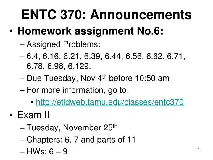 PPT - ENTC 370: Announcements PowerPoint Presentation, free download ...