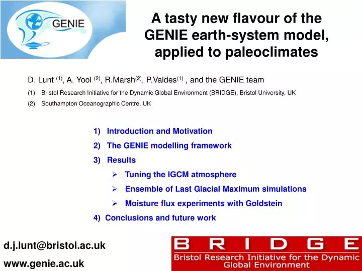 PPT - A tasty new flavour of the GENIE earth-system model, applied to ...