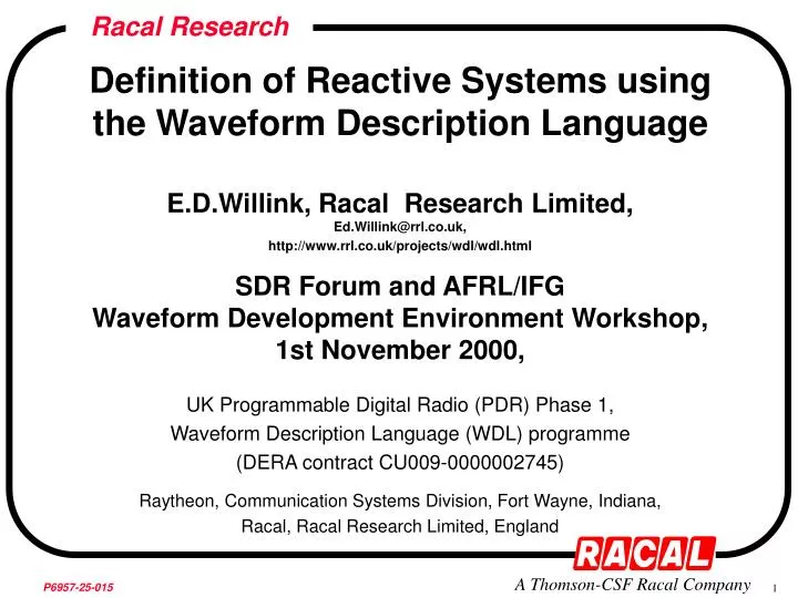 PPT - Definition of Reactive Systems using the Waveform Description ...